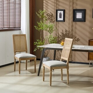 [Set of 2]Dining Chairs -Elegant Cane Backrest & Upholstered Seats with ...